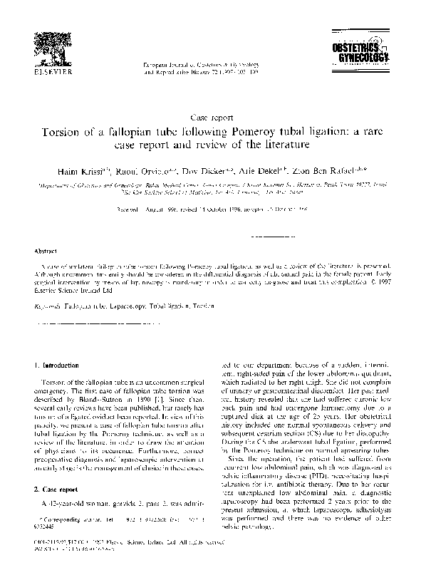 (PDF) Torsion of a fallopian tube following Pomeroy tubal ligation: a ...