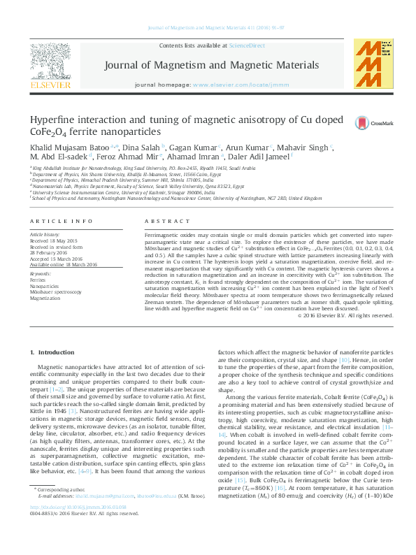 (PDF) Hyperfine interaction and tuning of magnetic anisotropy of Cu ...