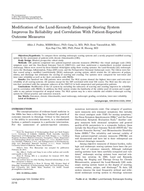 (PDF) Modification of the Lund-Kennedy endoscopic scoring system ...
