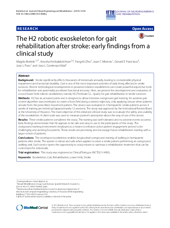 (PDF) The H2 robotic exoskeleton for gait rehabilitation after stroke ...