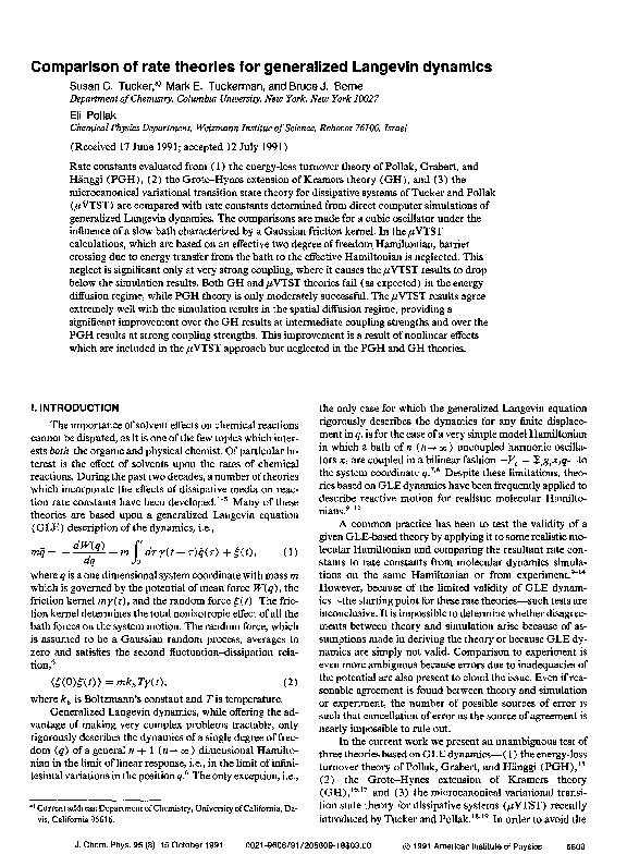 (PDF) Comparison of rate theories for generalized Langevin dynamics ...