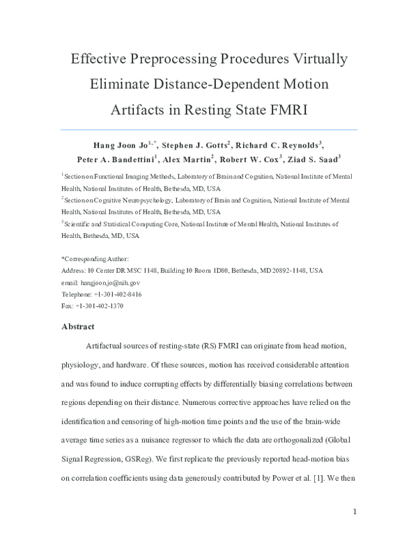 (PDF) Effective Preprocessing Procedures Virtually Eliminate Distance-Dependent Motion Artifacts ...