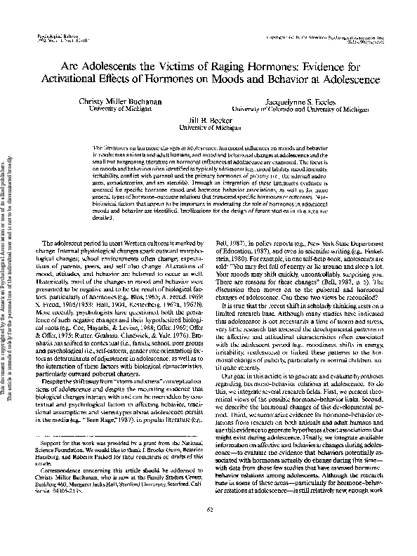 Are adolescents the victims of raging hormones? Evidence for ...