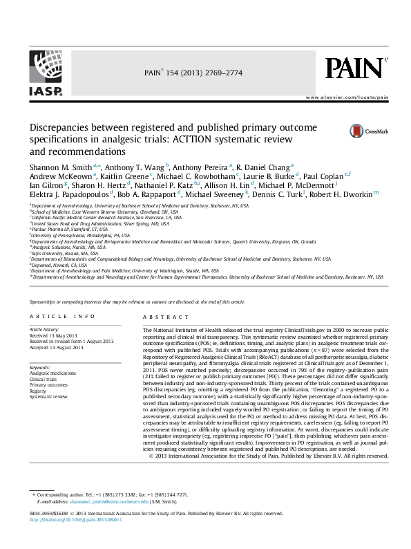 (PDF) Discrepancies between registered and published primary outcome ...