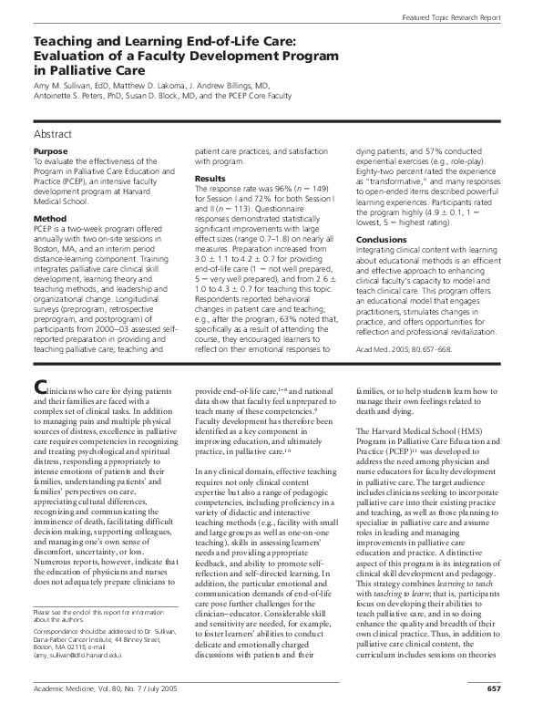 (PDF) Teaching and Learning End-of-Life Care: Evaluation of a Faculty Development Program in ...