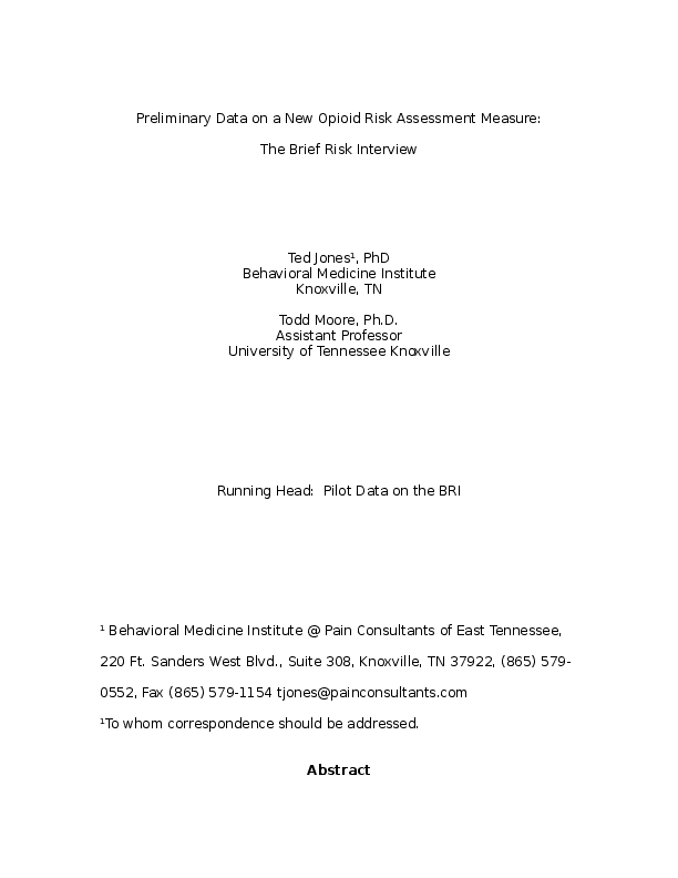 (DOC) Preliminary data on a new opioid risk assessment measure: The ...