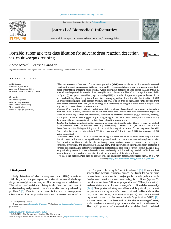 Pdf Portable Automatic Text Classification For Adverse Drug Reaction Detection Via Multi