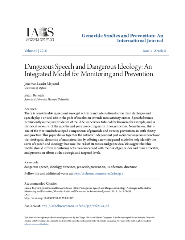 (PDF) Dangerous Speech and Dangerous Ideology: An Integrated Model for ...