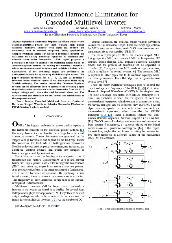 (PDF) Optimized harmonic elimination for cascaded multilevel inverter