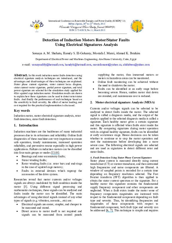 Pdf Detection Of Induction Motors Rotor Stator Faults Using
