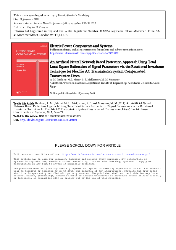 Pdf An Artificial Neural Network Based Protection Approach Using Total Least Square Estimation