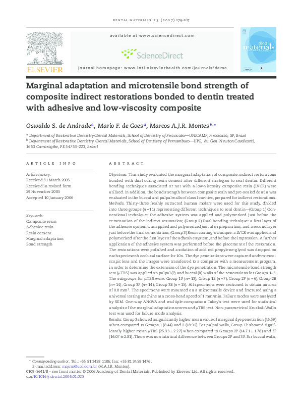 (PDF) Marginal adaptation and microtensile bond strength of composite ...