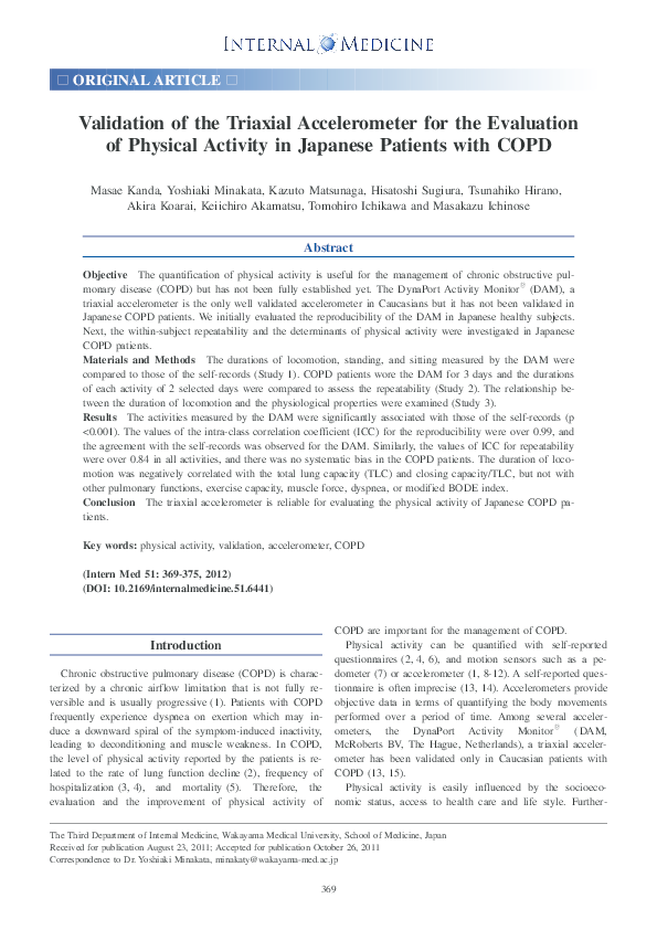 Pdf Validation Of The Triaxial Accelerometer For The Evaluation Of Physical Activity In
