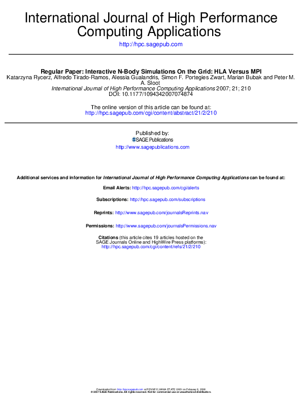 (PDF) Regular Paper: Interactive N-Body Simulations On the Grid: HLA Versus MPI