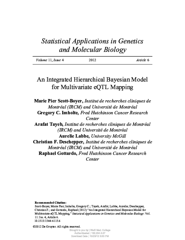 (PDF) An Integrated Hierarchical Bayesian Model for Multivariate eQTL ... (PDF) An Integrated Hierarchical Bayesian Model for Multivariate eQTL ...