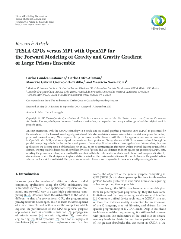 (PDF) TESLA GPUs versus MPI with OpenMP for the Forward Modeling of ...