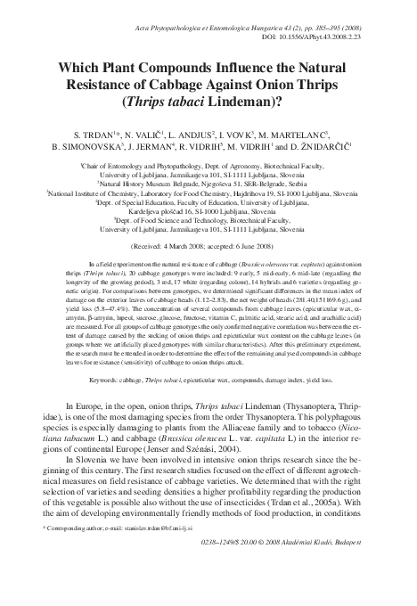 (PDF) Which plant compounds influence the natural resistance of cabbage against onion thrips ...