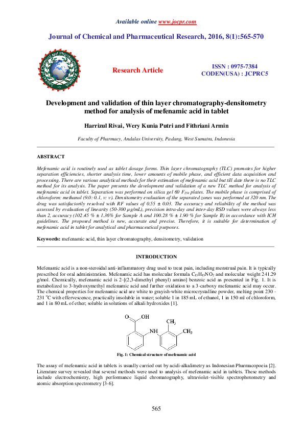 (PDF) Development and validation of thin layer chromatography-densitometry method for analysis ...