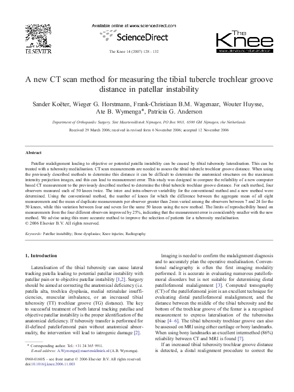 (PDF) A new CT scan method for measuring the tibial tubercle trochlear ...