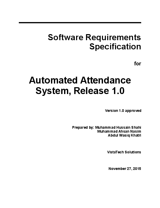 (DOC) Software Requirements Specification for Automated Attendance ...