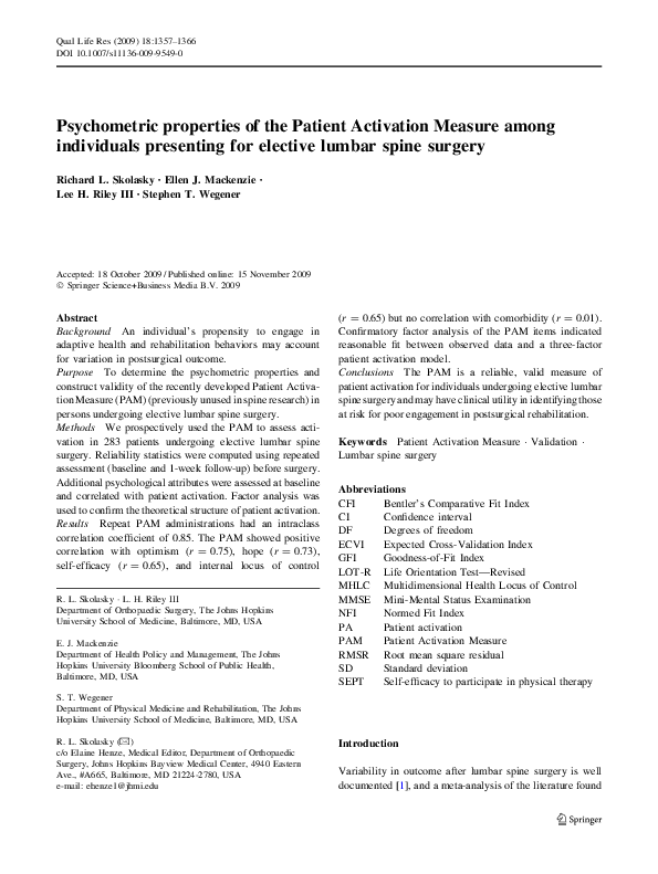 (PDF) Psychometric Properties of the Patient Activation Measure among ...