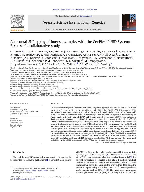 (PDF) Autosomal SNP typing of forensic samples with the GenPlex™ HID ...