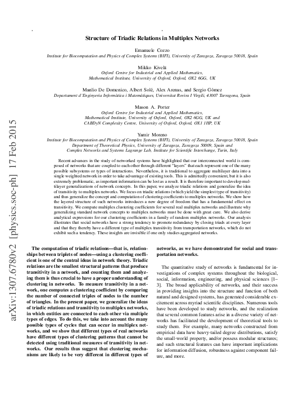 (PDF) Clustering coefficients in multiplex networks