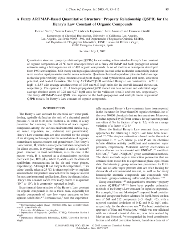 (PDF) A fuzzy ARTMAP-based quantitative structure-property relationship (QSPR) for the henry's ...