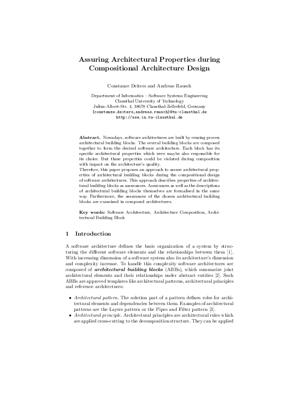 Pdf Assuring Architectural Properties During Compositional Architecture Design