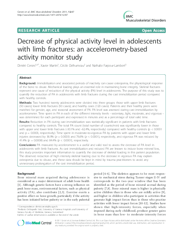 (PDF) Decrease of physical activity level in adolescents with limb fractures: an accelerometry ...