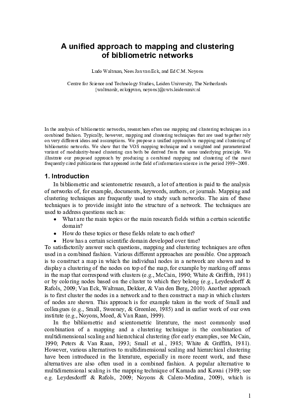 (PDF) A unified approach to mapping and clustering of bibliometric networks