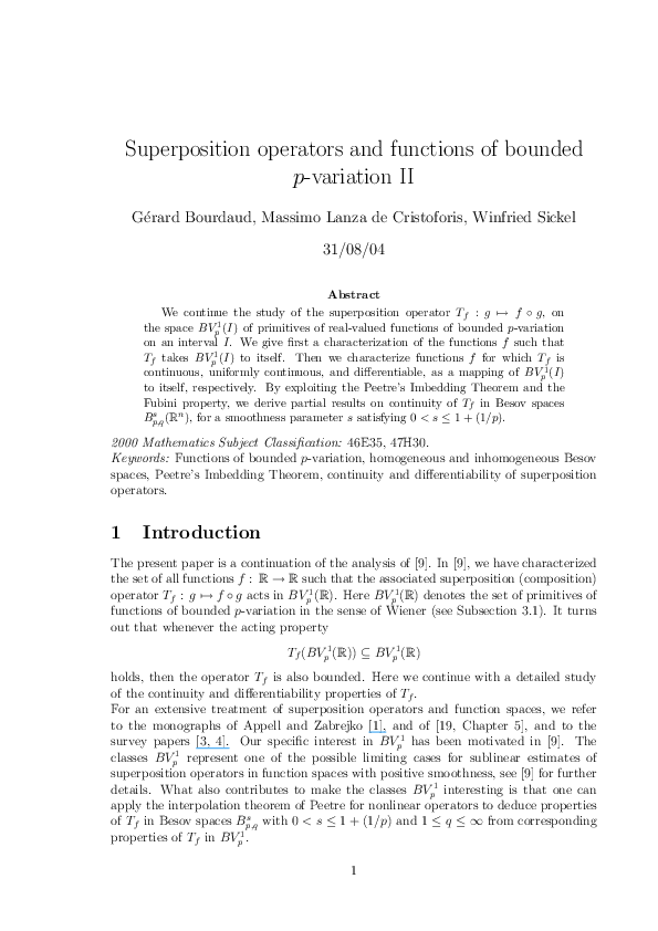 Pdf Superposition Operators And Functions Of Bounded P Variation Ii