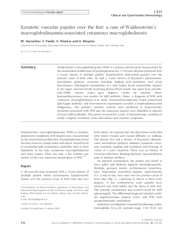 (PDF) Keratotic vascular papules over the feet: a case of Waldenström’s ...