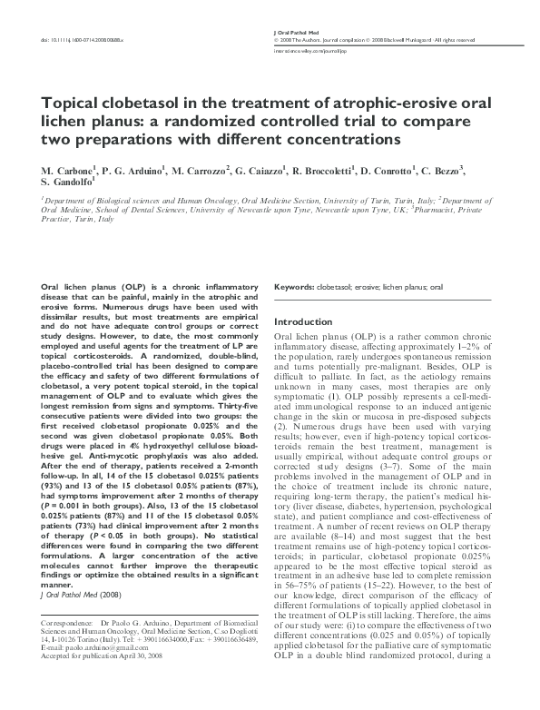 (PDF) Topical clobetasol in the treatment of atrophic-erosive oral lichen planus: a randomized ...