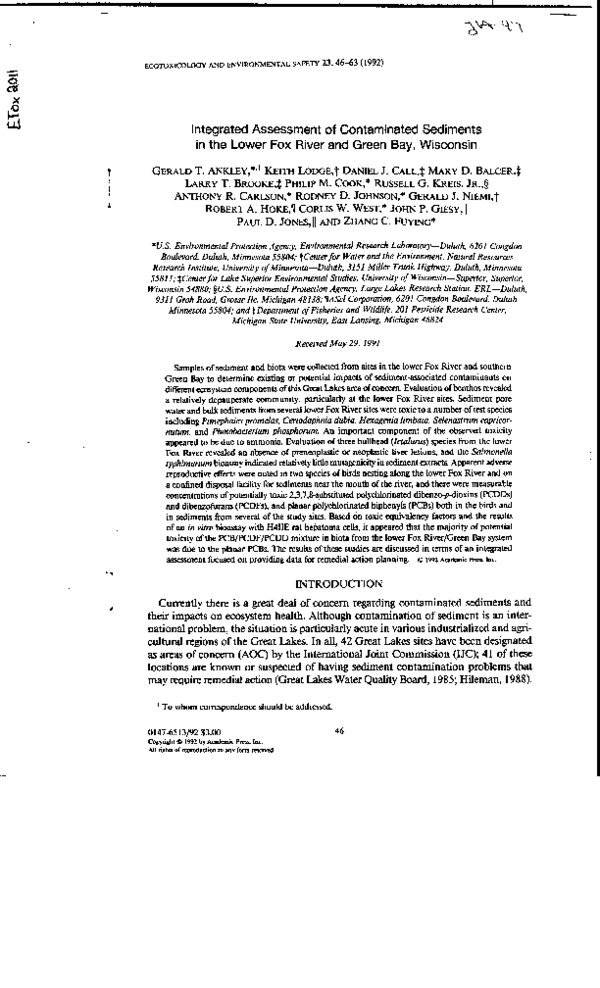 (PDF) Integrated assessment of contaminated sediments in the lower Fox ...