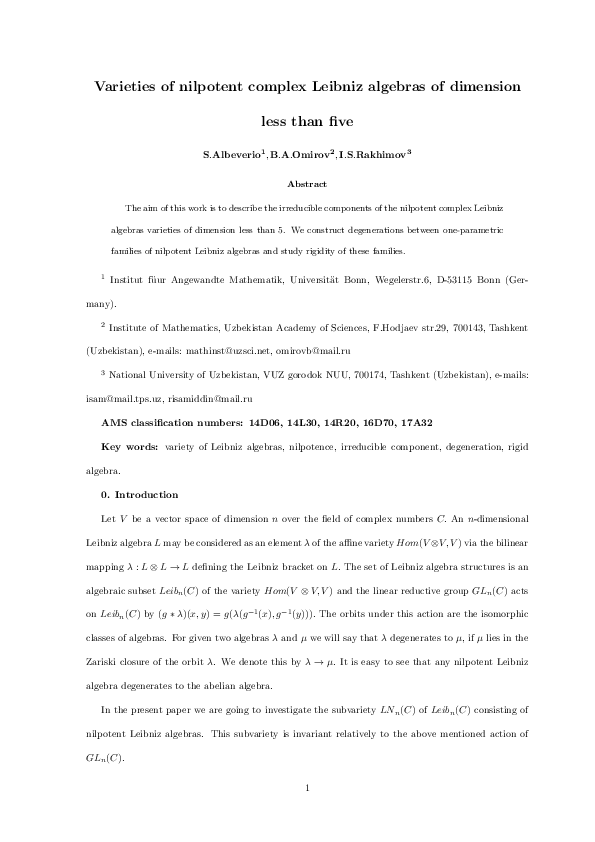 (PDF) Varieties of Nilpotent Complex Leibniz Algebras of Dimension Less ...