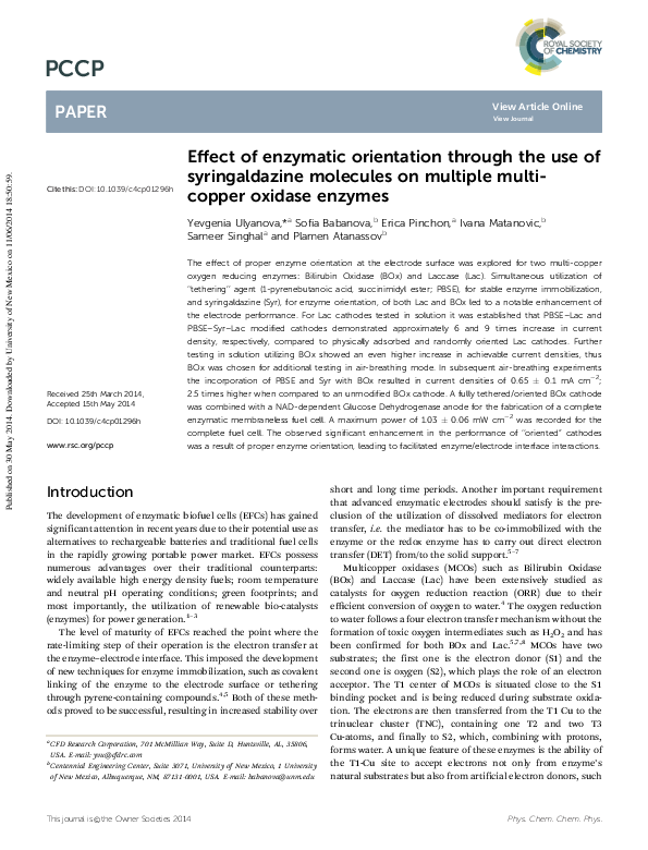 (PDF) Effect of enzymatic orientation through the use of syringaldazine ...
