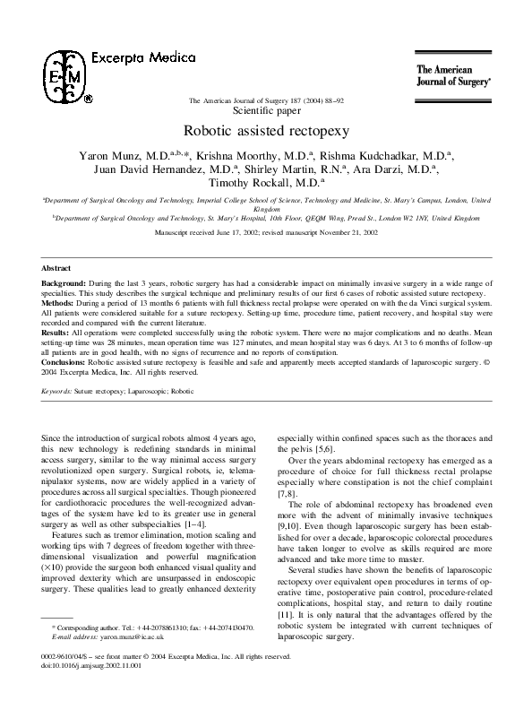 (PDF) Robotic assisted rectopexy