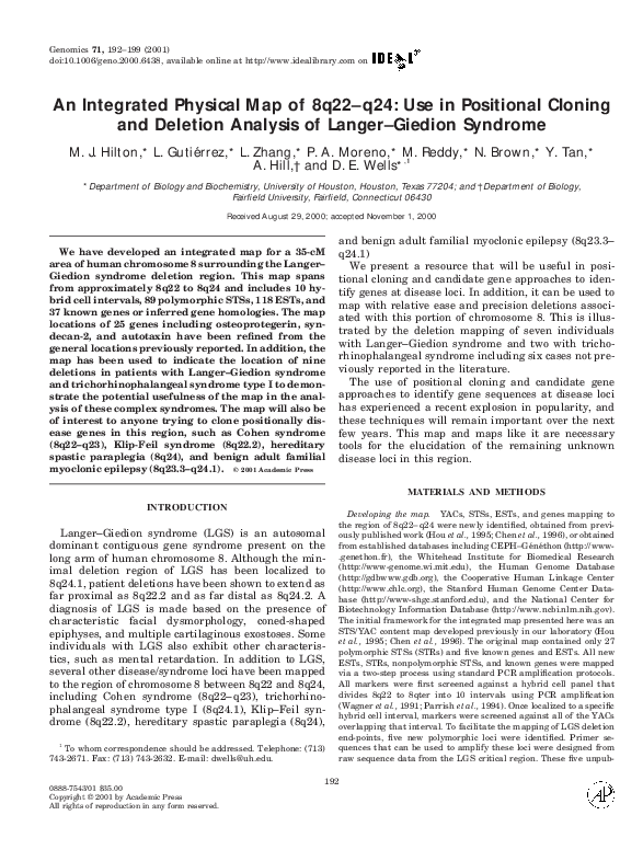 (PDF) An Integrated Physical Map of 8q22–q24: Use in Positional Cloning ...
