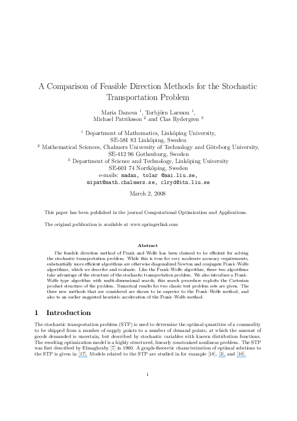 (PDF) A comparison of feasible direction methods for the stochastic transportation problem