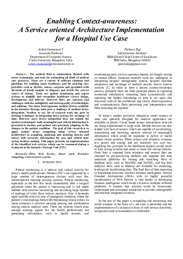 (PDF) Enabling Context-awareness: A Service oriented Architecture Implementation for a Hospital ...