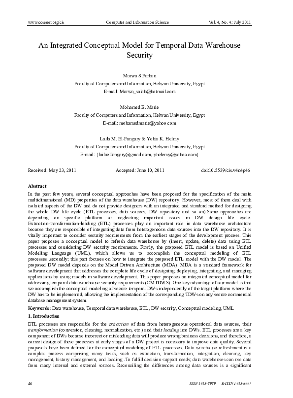 (PDF) An Integrated Conceptual Model for Temporal Data Warehouse Security