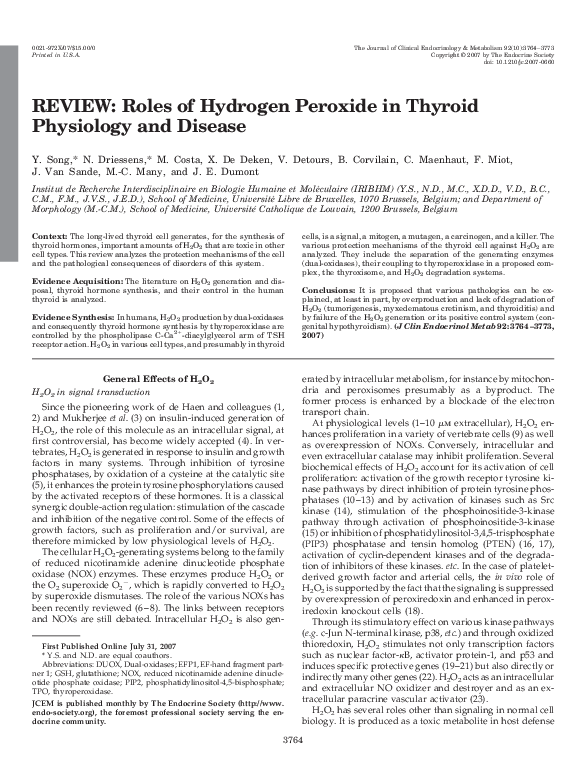 (PDF) Roles of Hydrogen Peroxide in Thyroid Physiology and Disease