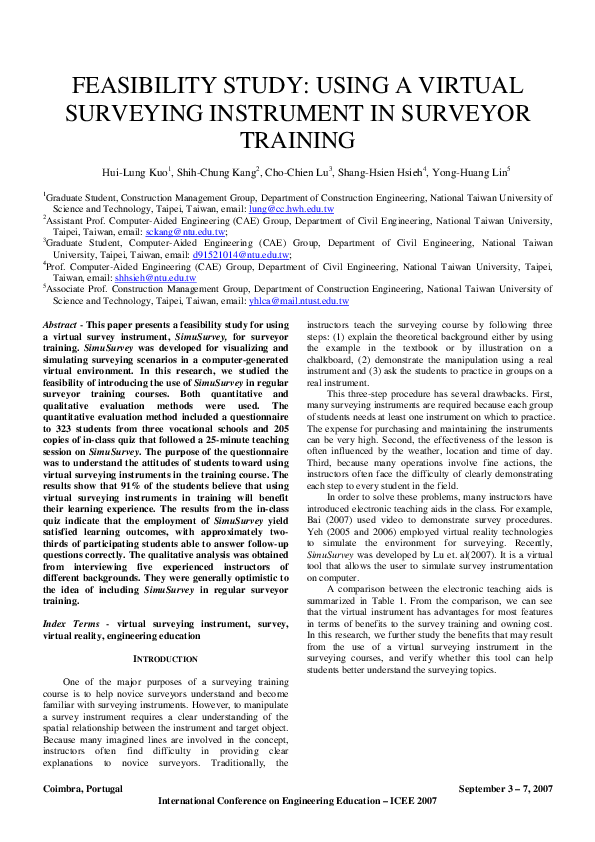 (PDF) FEASIBILITY STUDY: USING A VIRTUAL SURVEYING INSTRUMENT IN ...