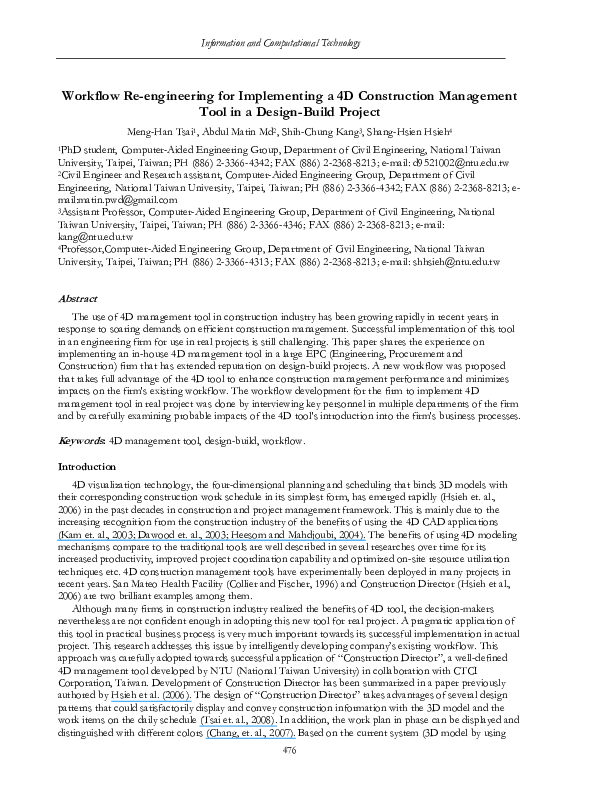 (PDF) Workflow Re-engineering for Implementing a 4D Construction ...