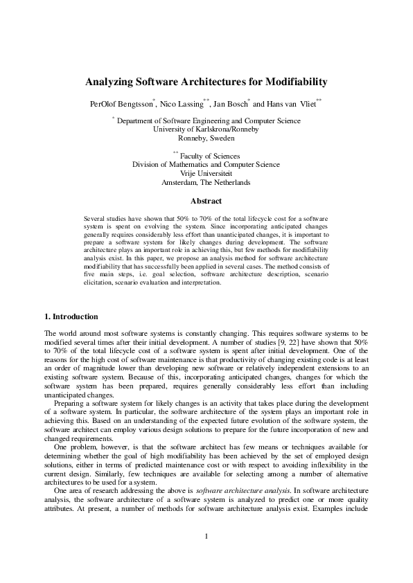 (PDF) Analyzing software architectures for modifiability