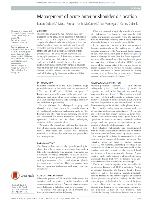 (PDF) The management of acute shoulder dislocation
