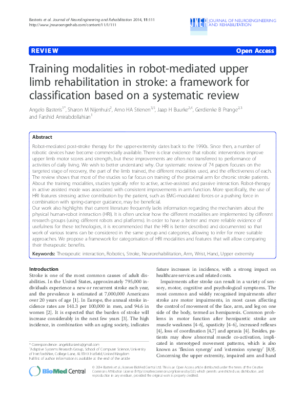 (PDF) Training modalities in robot-mediated upper limb rehabilitation ...