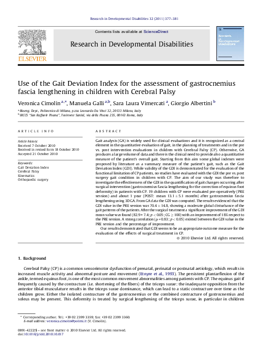 (PDF) Use of the Gait Deviation Index for the assessment of gastrocnemius fascia lengthening in ...