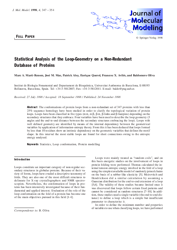 (PDF) Statistical analysis of the loop-geometry on a non-redundant ...